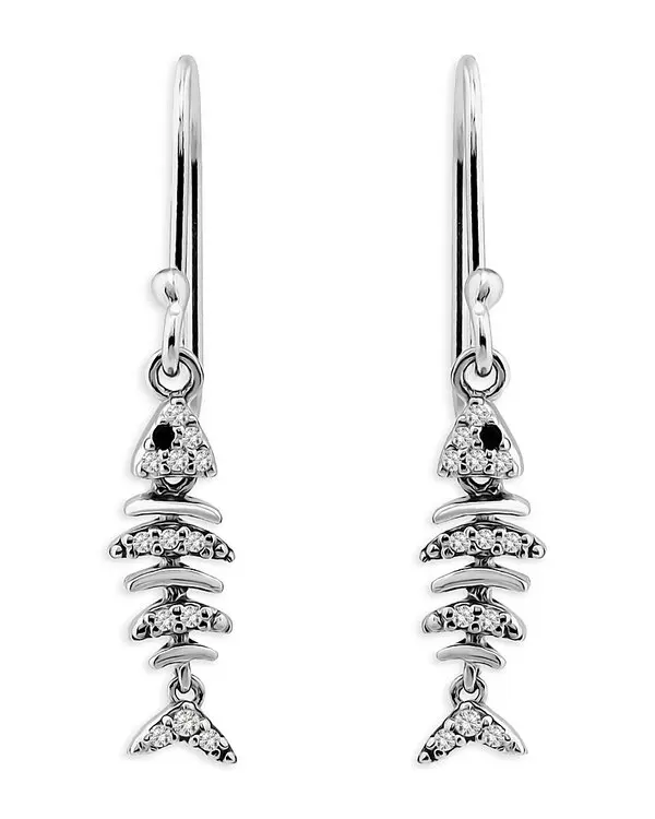 Aqua Pave Fish Drop Earrings - Silver