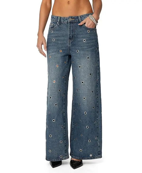EDIKTED Jainie Grommet Low Rise Jeans