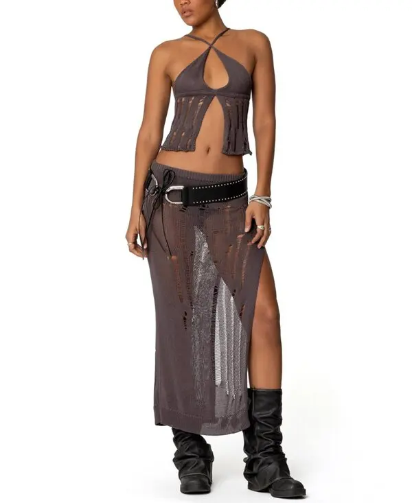 EDIKTED Jaynie Distressed Knit Top