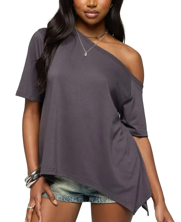 EDIKTED Josy Off Shoulder Handkerchief Top - Dark-gray