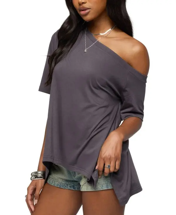 EDIKTED Josy Off Shoulder Handkerchief Top - Dark-gray