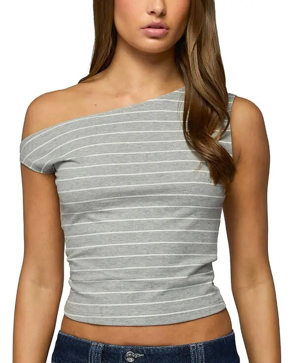 EDIKTED Striped Asymmetric Top - Gray-and-white