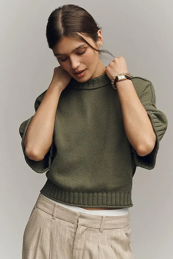 Anthropologie Goldie 100% Cotton Sweater - Olive