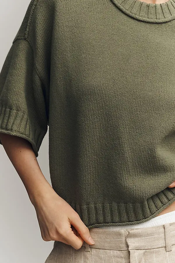 Anthropologie Goldie 100% Cotton Sweater - Olive