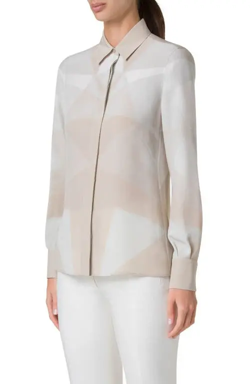 Akris Chiaroscuro Print Silk Crepe Shirt