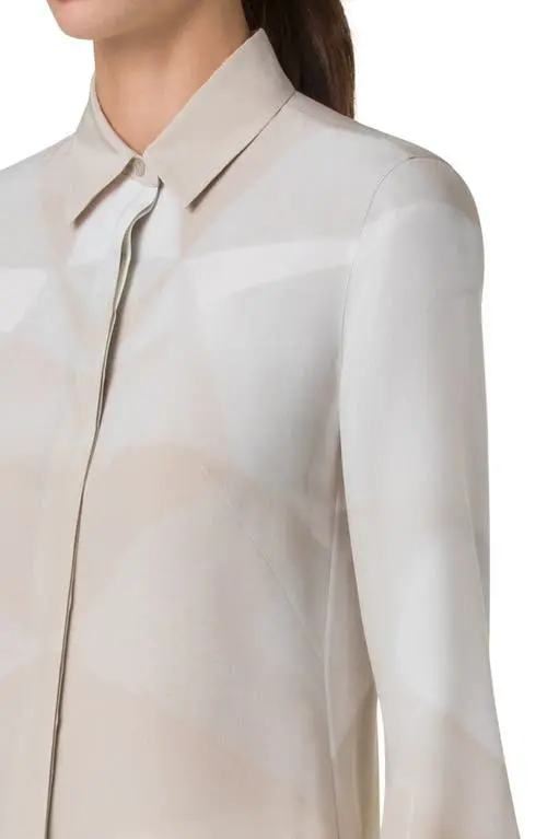 Akris Chiaroscuro Print Silk Crepe Shirt
