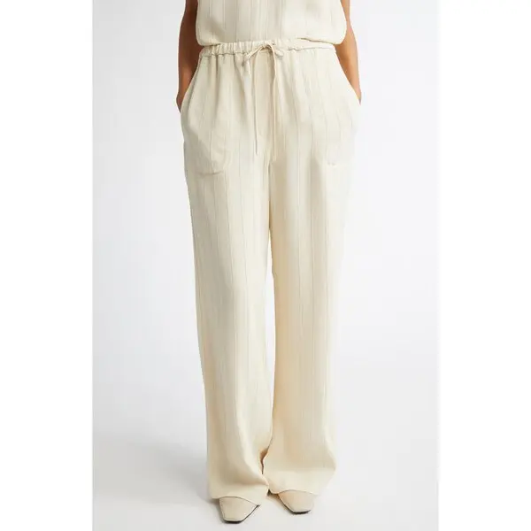 TOTEME Woven Stripe Drawstring Trousers - Ecru