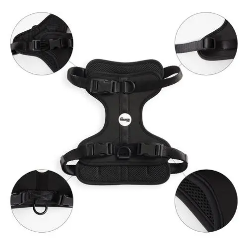 THE LICKER STORE Arlo Adjustable Soft Padded No Pull Pet Harness With 3 Buckles And 3 Leash Clips - Black