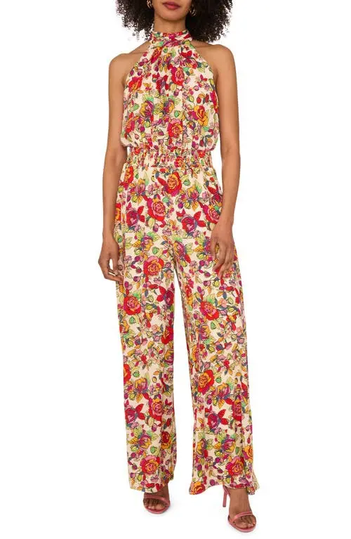 Vince Camuto Floral Print Smocked Waist Sleeveless Wide Leg