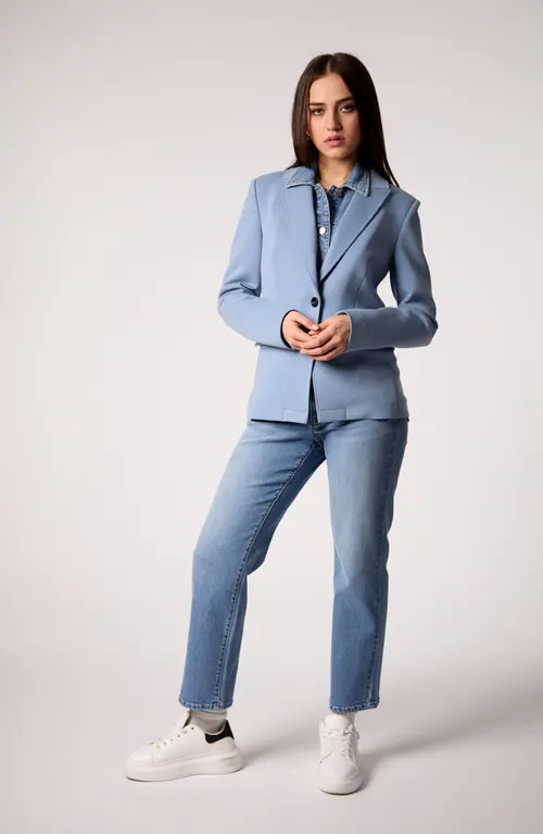 BLUE REVIVAL Helen Blazer With Removable Denim Insert - Heather Blue