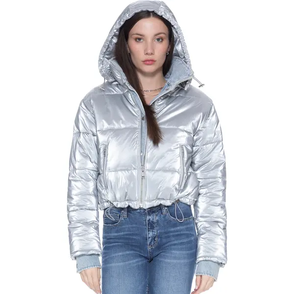 BLUE REVIVAL Denim Puffer Jacket - Metallic Silver