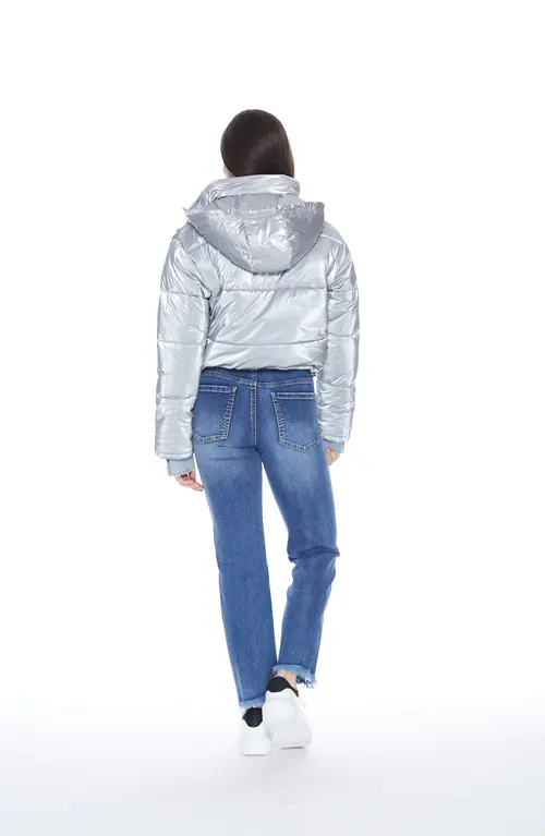 BLUE REVIVAL Denim Puffer Jacket - Metallic Silver