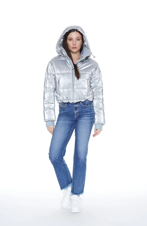 BLUE REVIVAL Denim Puffer Jacket - Metallic Silver