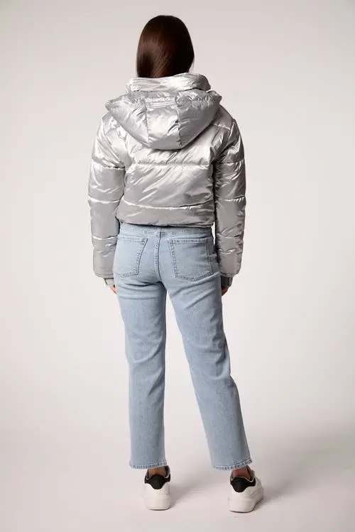 BLUE REVIVAL Denim Puffer Jacket - Metallic Silver