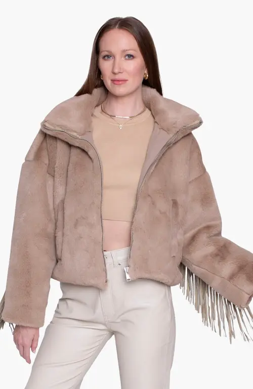 BLUE REVIVAL Dancing In The Moonlight Faux Fur Fringe Jacket - Ecru