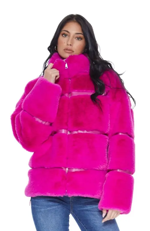 BLUE REVIVAL Faux Fur Jacket - Hot Pink