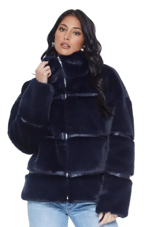 BLUE REVIVAL Faux Fur Jacket - Navy