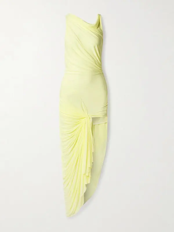 Christopher Esber Galathea Lace-trimmed Draped Mesh Gown - Yellow