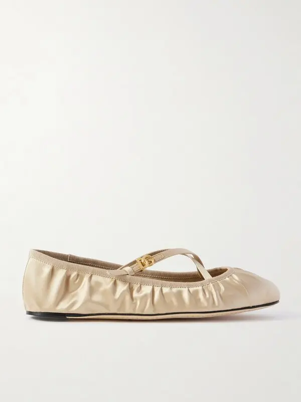 Dolce & Gabbana Gathered Satin Mary Jane Ballet Flats - Neutrals
