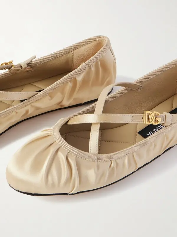 Dolce & Gabbana Gathered Satin Mary Jane Ballet Flats - Neutrals