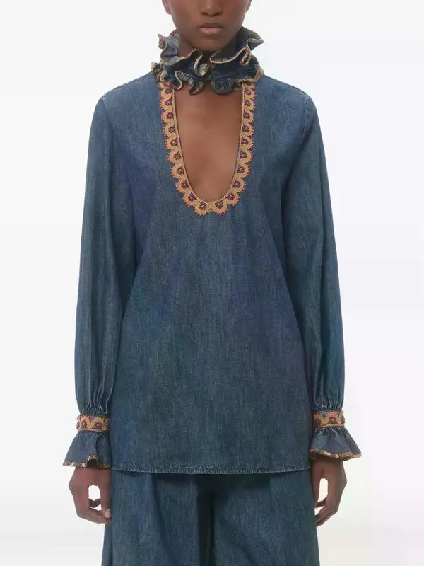 Valentino Garavani Embroidered Chambray Blouse