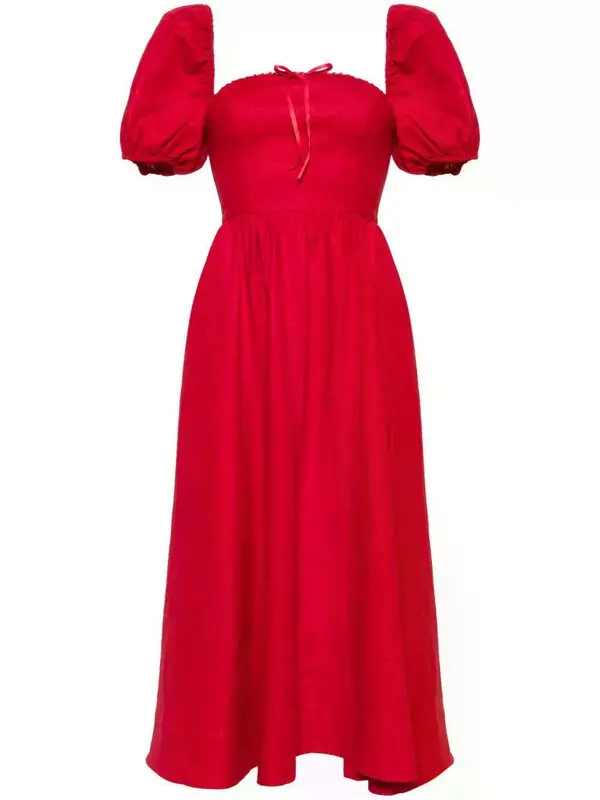 Reformation Marella Linen Midi Dress - Red | Editorialist