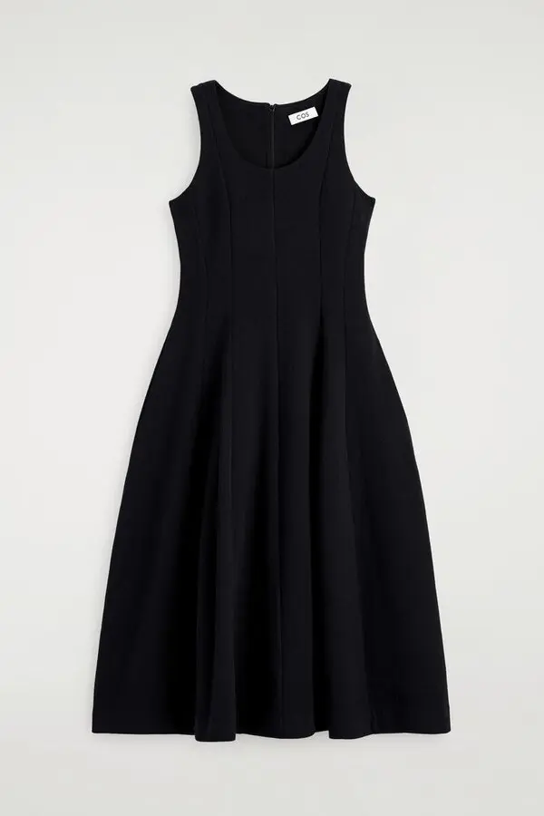 Cos Sculpted Cotton Midi Dress - Black