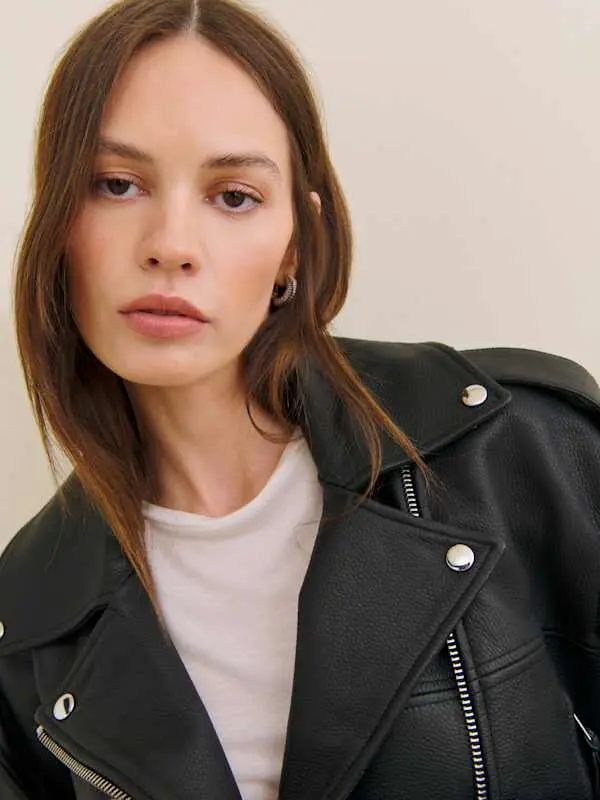 REFORMATION Veda Doyer Leather Jacket - Black