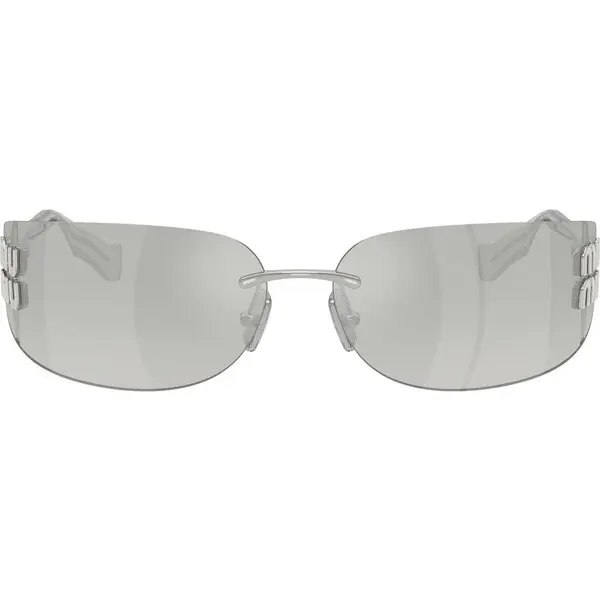 Miu Miu 75mm Oversized Rectangle Sunglasses - Silver/silver Mirror