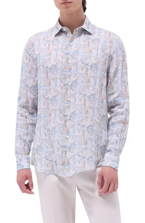 Bugatchi Julian Shaped Fit Linen Button-up Shirt - Mint