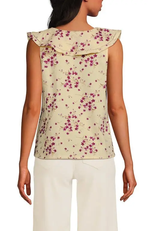 LANDS' END V-neck Ruffle Top - Cream/granite Snowdrop Floral