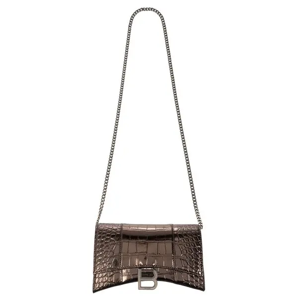 Balenciaga Crocodile Embossed Hourglass Wallet On Chain 'bronze - Copper