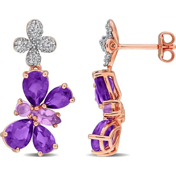JULIANNA B. Diamond And Pink Floral Butterfly Drop Earrings - Amethyst