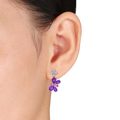 JULIANNA B. Diamond And Pink Floral Butterfly Drop Earrings