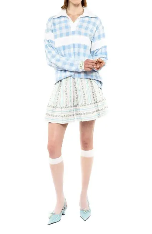 Anna Sui Gingham Terry Long Sleeve Top