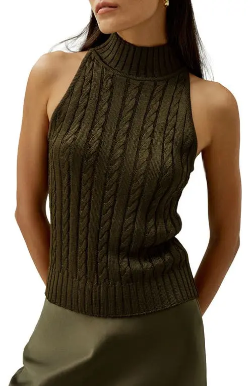 Lilysilk Classic Cable-knit High-neck Sleeveless Silk Top