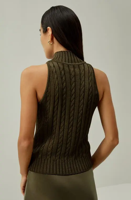 Lilysilk Classic Cable-knit High-neck Sleeveless Silk Top