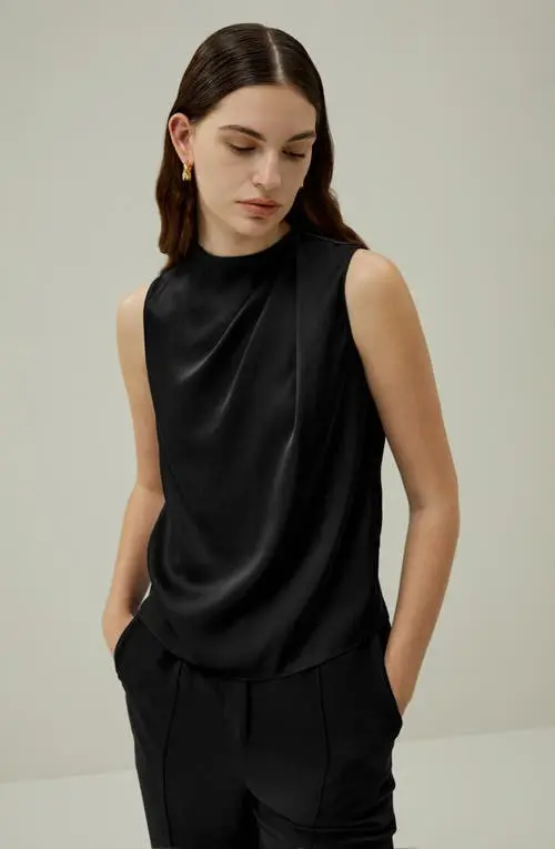 Lilysilk Sleeveless Minimalist Silk Top - Black