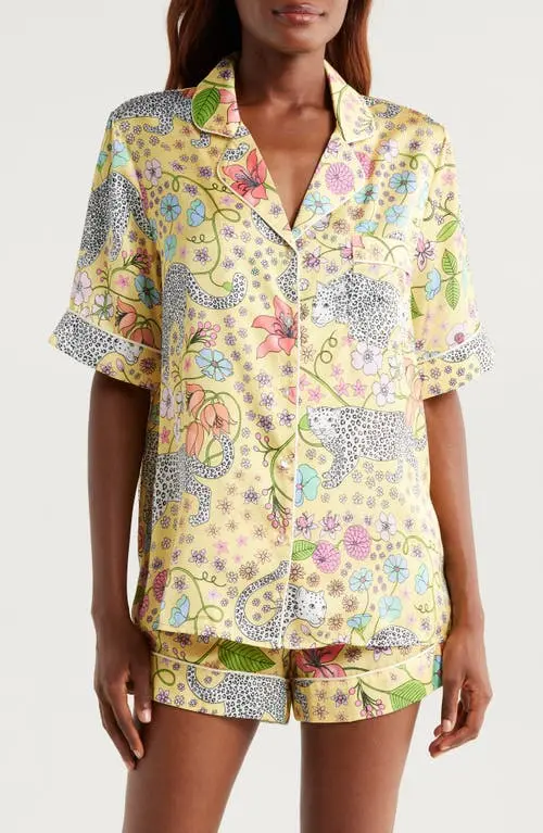 KAREN MABON Snow Leopard Satin Short Pajamas - Yellow