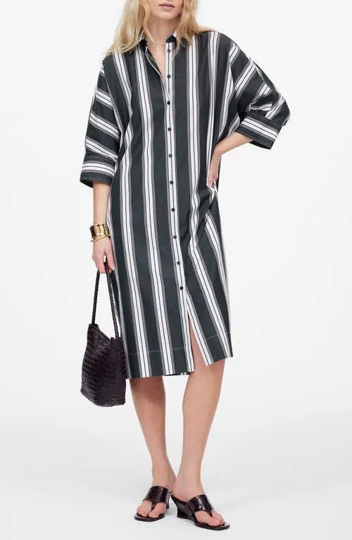 Madewell Stripe Dolman Sleeve Poplin Midi Shirtdress - Summit Green