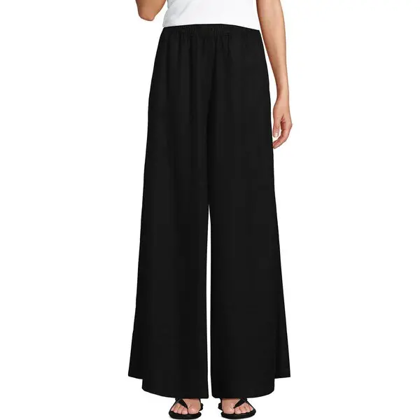 LANDS' END Linen High-rise Palazzo Pants - Black