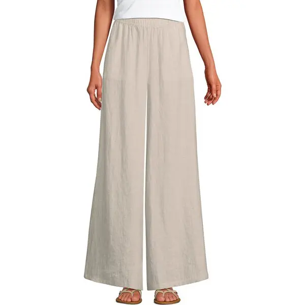 LANDS' END Linen High-rise Palazzo Pants - Champagne/linen