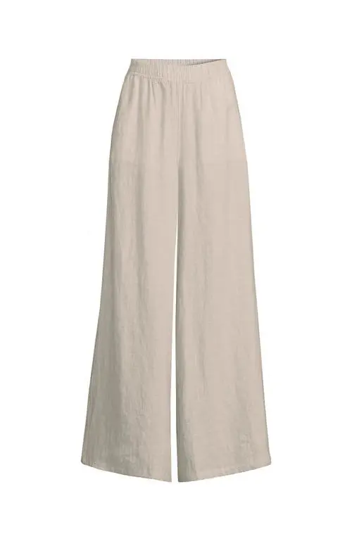 LANDS' END Linen High-rise Palazzo Pants - Champagne/linen
