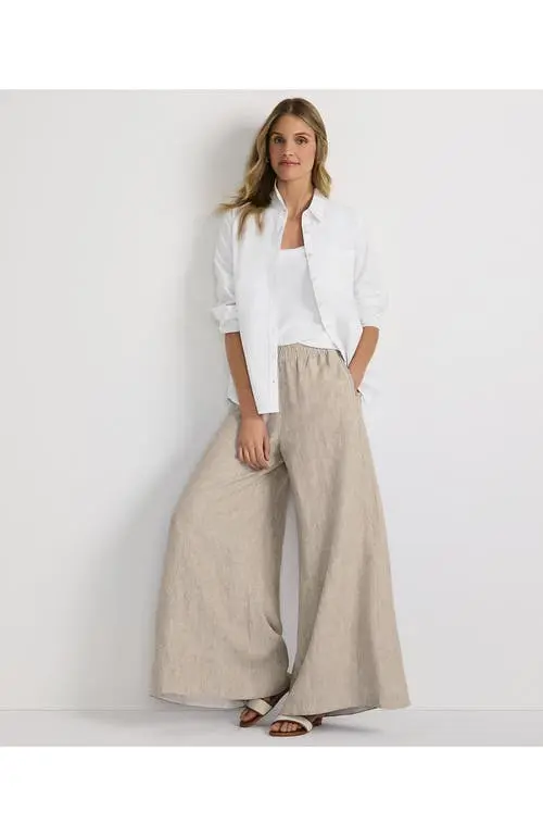LANDS' END Linen High-rise Palazzo Pants - Champagne/linen