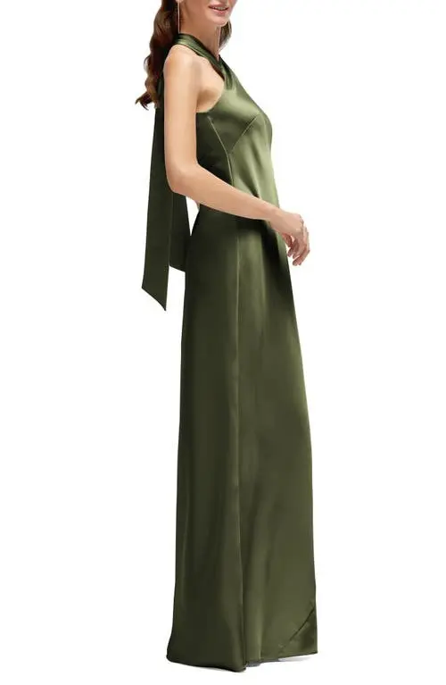 After Six Bias Cut Stretch Satin Charmeuse Gown - Olive Green