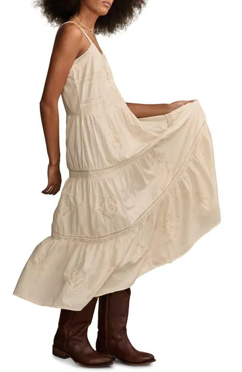 Lucky Brand Lace Inset Cotton Midi Dress