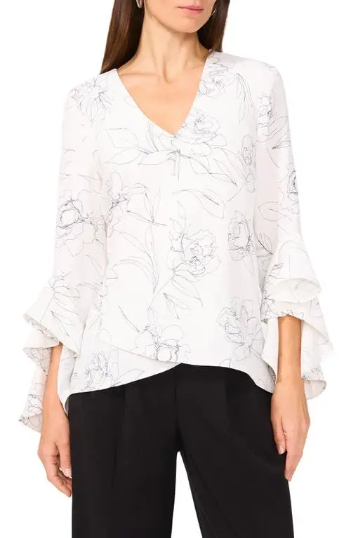 Vince Camuto Ruffle Sleeve Printed Top