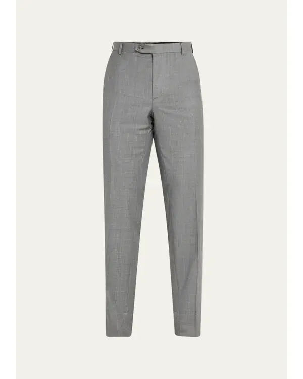 Brioni Wool Sharkskin Straight Leg Trousers