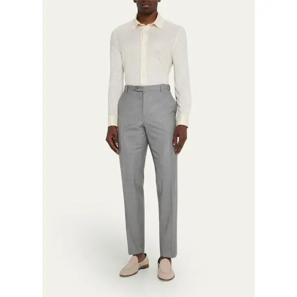 Brioni Wool Sharkskin Straight Leg Trousers