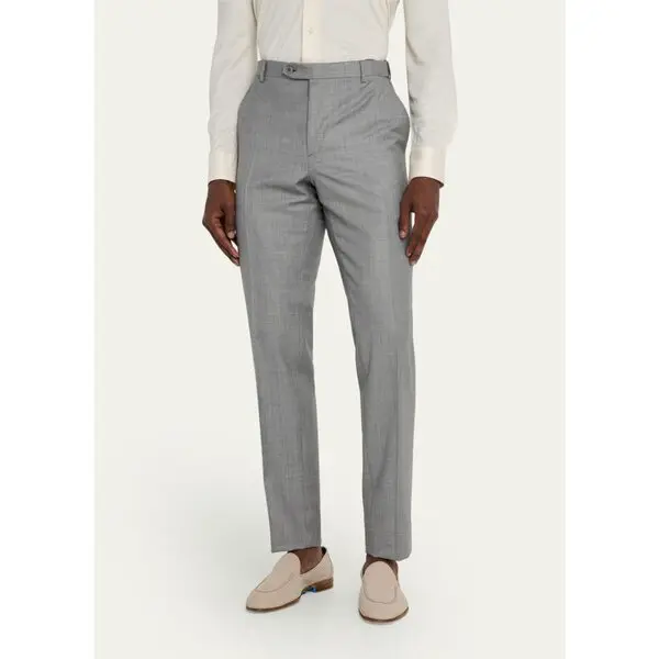Brioni Wool Sharkskin Straight Leg Trousers